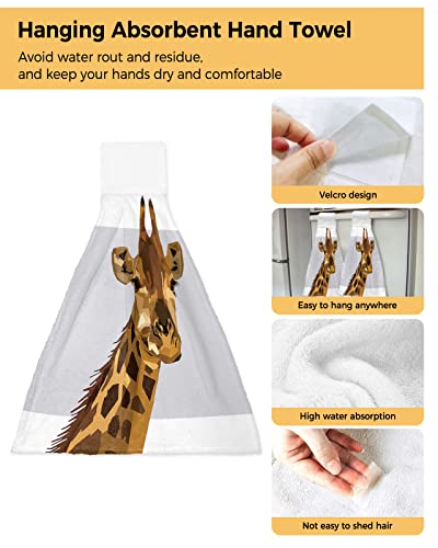 Geometric Art Hanging Hand Towels Kitchen Towel Absorbent Towel Hanging Towel Hand Bath Towel, 18"x14" Decorative Soft Oven Towel Quick Dry Dish Cloth Towels 2Pcs, Brown Giraffe Textured Pattern
