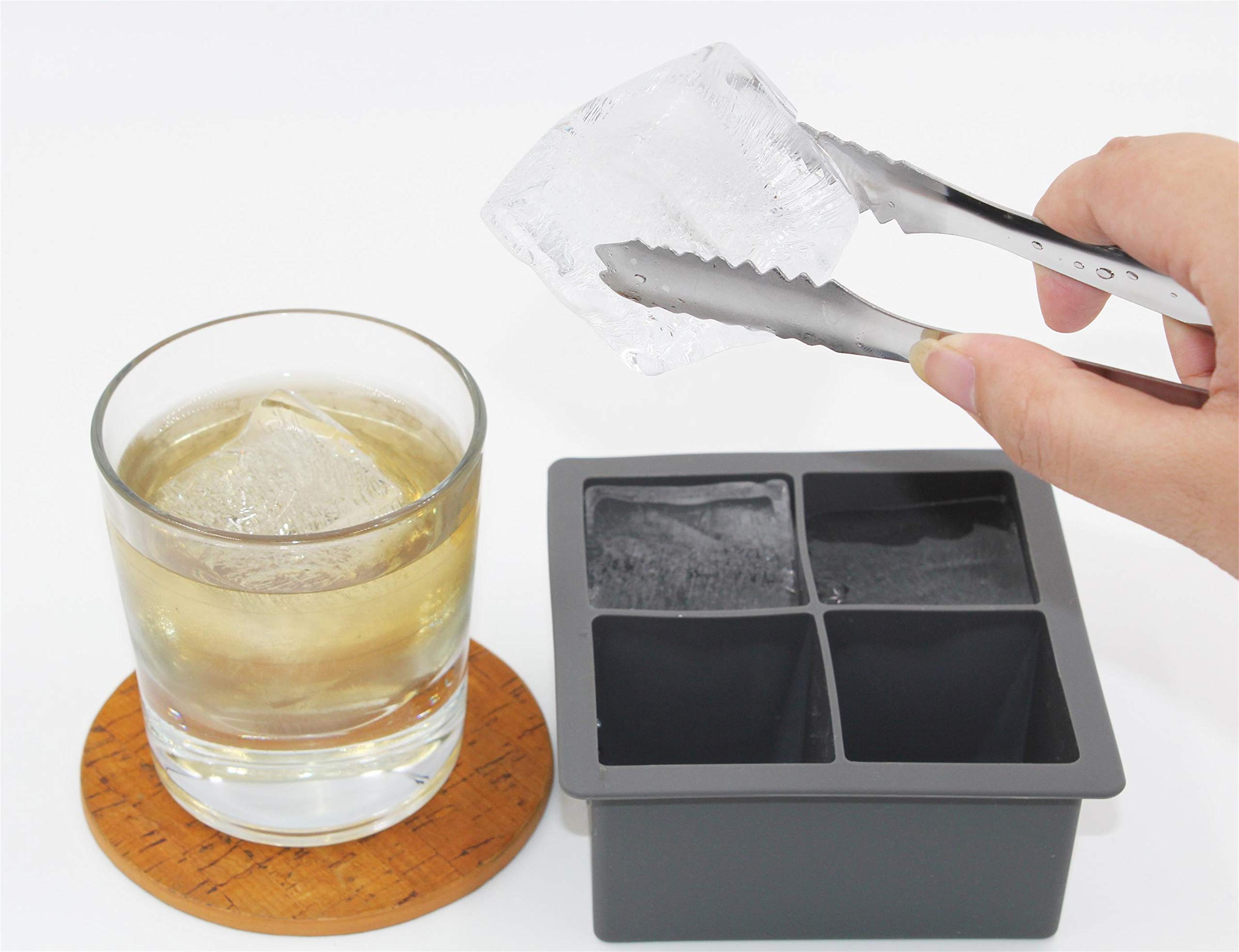Whisky Stone Set include 4 Large Granite Whisky Rocks + Silicone Ice cube tray + Stainless steel Tong. Large and reusable whisky stone could chill your Whisky & Beverage longer, and keep the drink coo