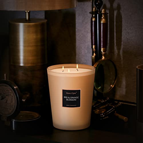 HomeLights Scented Candles | Large Jar Candle-33.3 Oz. Natural Soy Aromatherapy Candles | Up to 130 Hours Burn Time with 3 Cotton Wicks, Home Decorative Fragrance Candle Gift - Iris & Orange Blossom