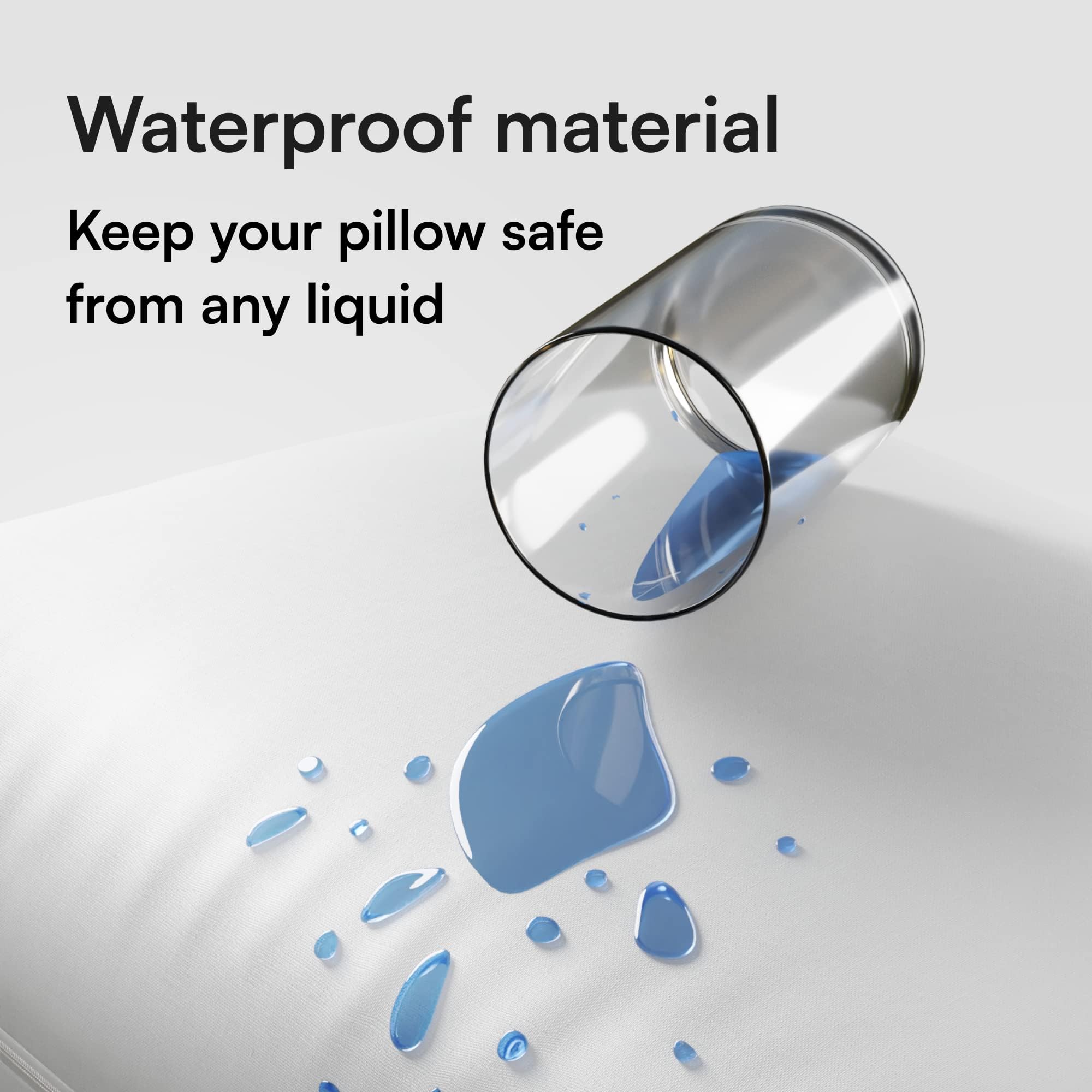 Waterproof Pillow Protectors King 20x36 Inches Set of 2 Smooth Zipper Premium Encasement Covers Quiet Cases Set White