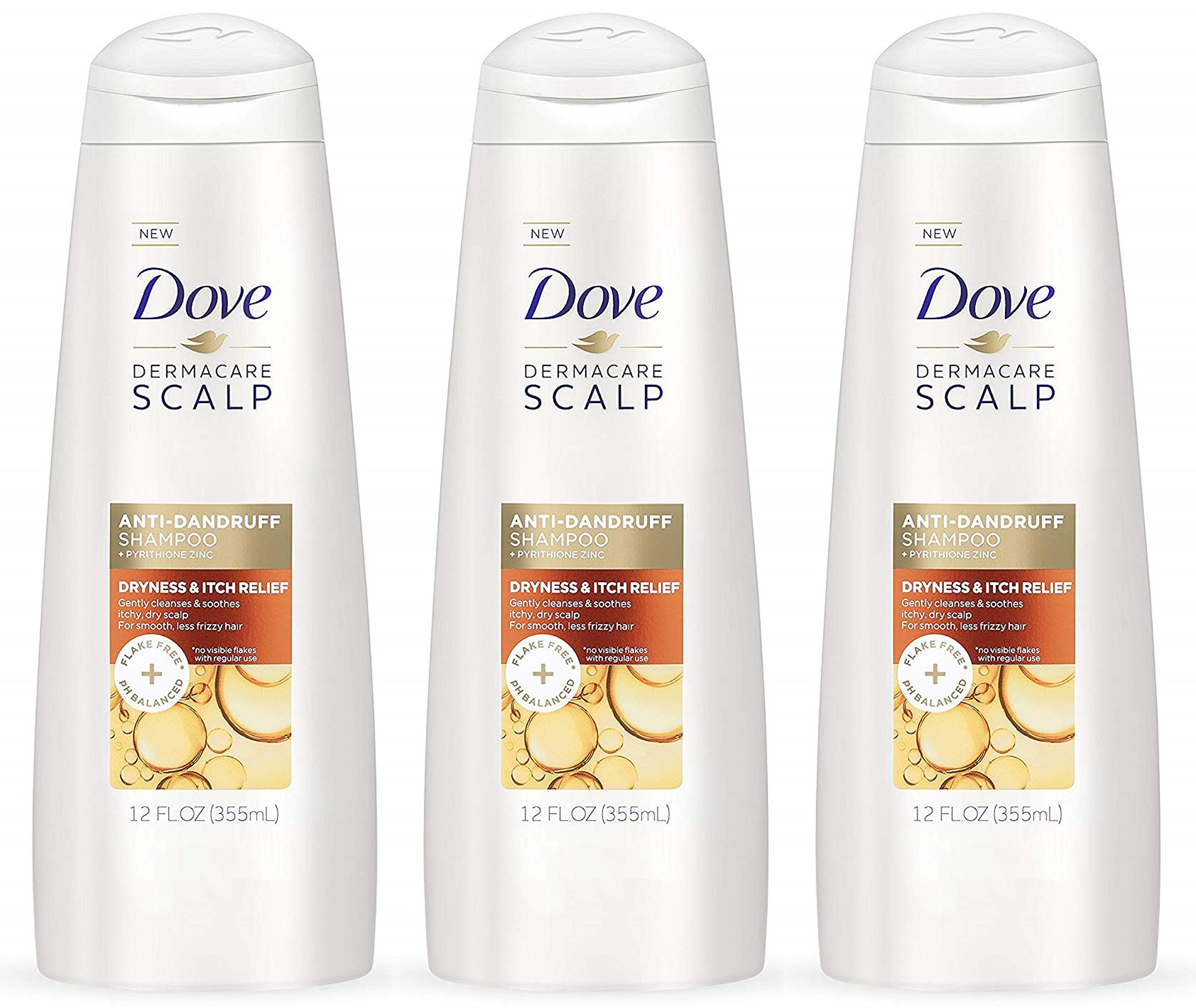 Dove Dermacare Scalp Haircare - Anti-Dandruff Shampoo - Dryness & Itch Relief - Net Wt. 12 FL OZ (355 mL) Per Bottle - Pack of 3 Bottles