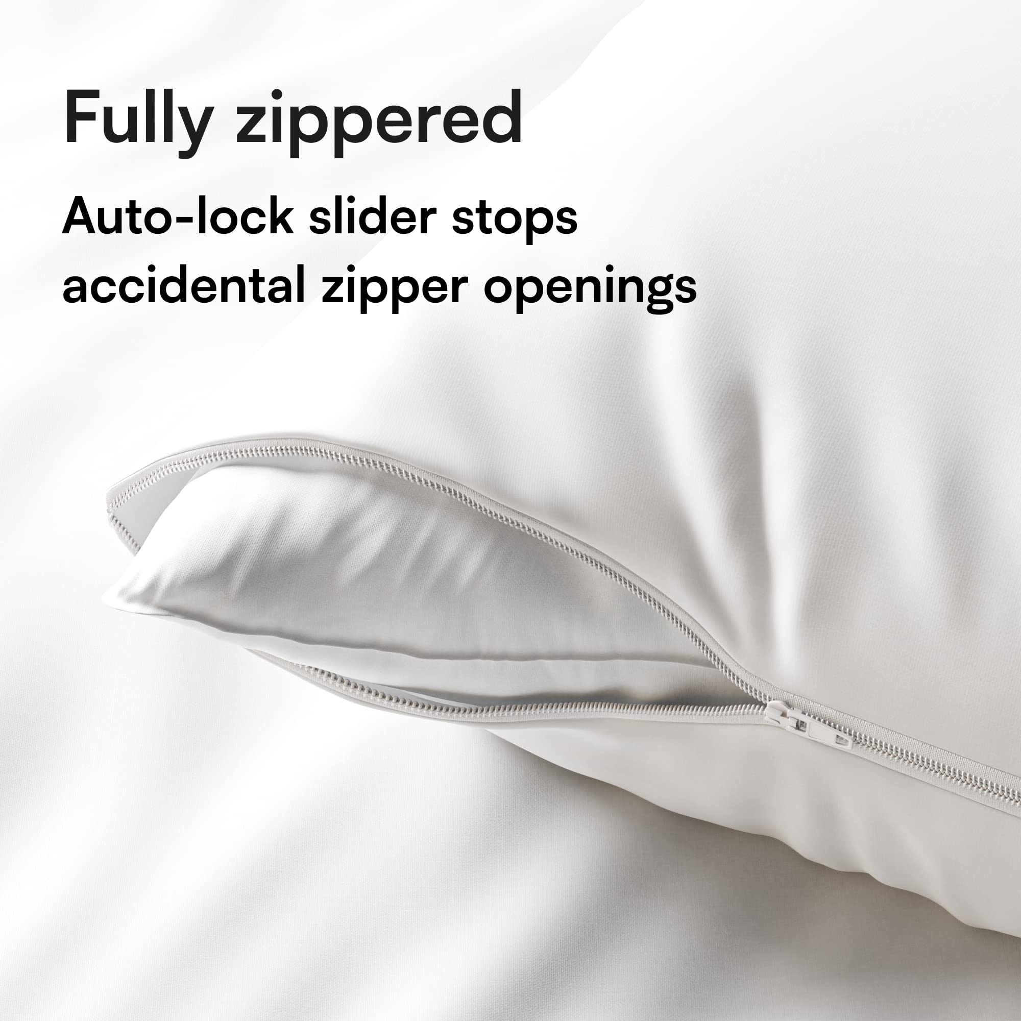 Waterproof Pillow Protectors King 20x36 Inches Set of 2 Smooth Zipper Premium Encasement Covers Quiet Cases Set White