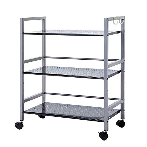 6823 ā 3 Tier Black - Shelving Rack Shelf Shelves w/Rolling Wheel Utility Cart ā MN27