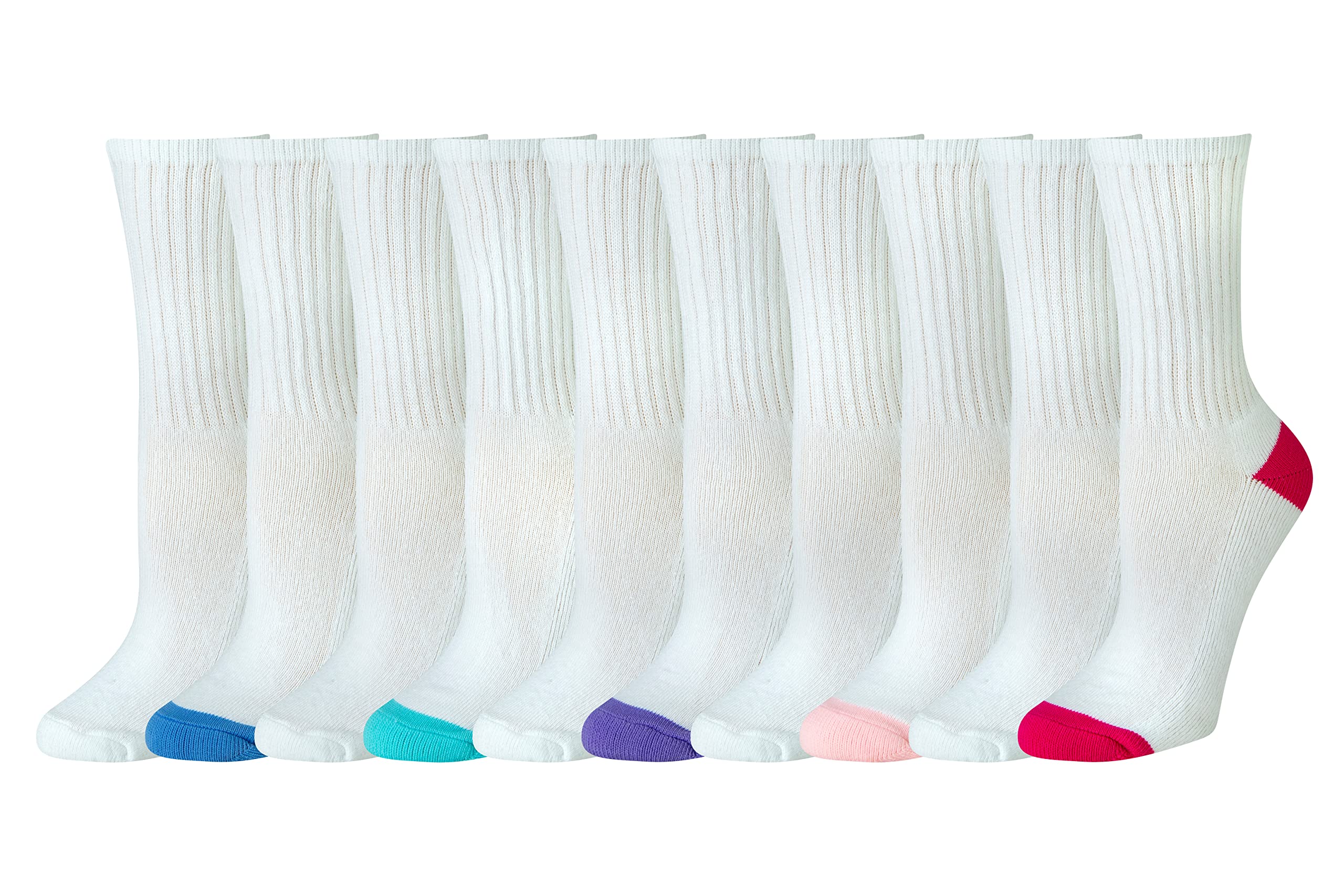 Amazon Essentials Women's Cotton Crew Socks, Lightly Cushioned, 10 Pairs, White, 6-9