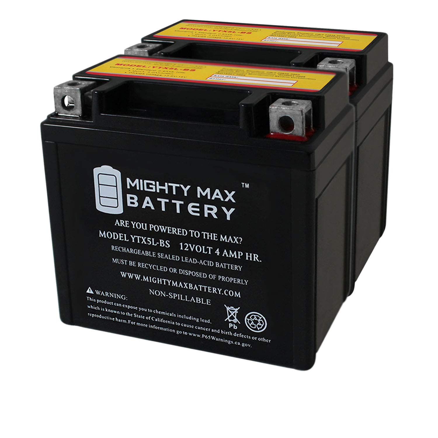 Mighty Max Battery YTX5L-BS 12V 4AH Replaces Super Start Power Sports BTX5L-BS - 2 Pack