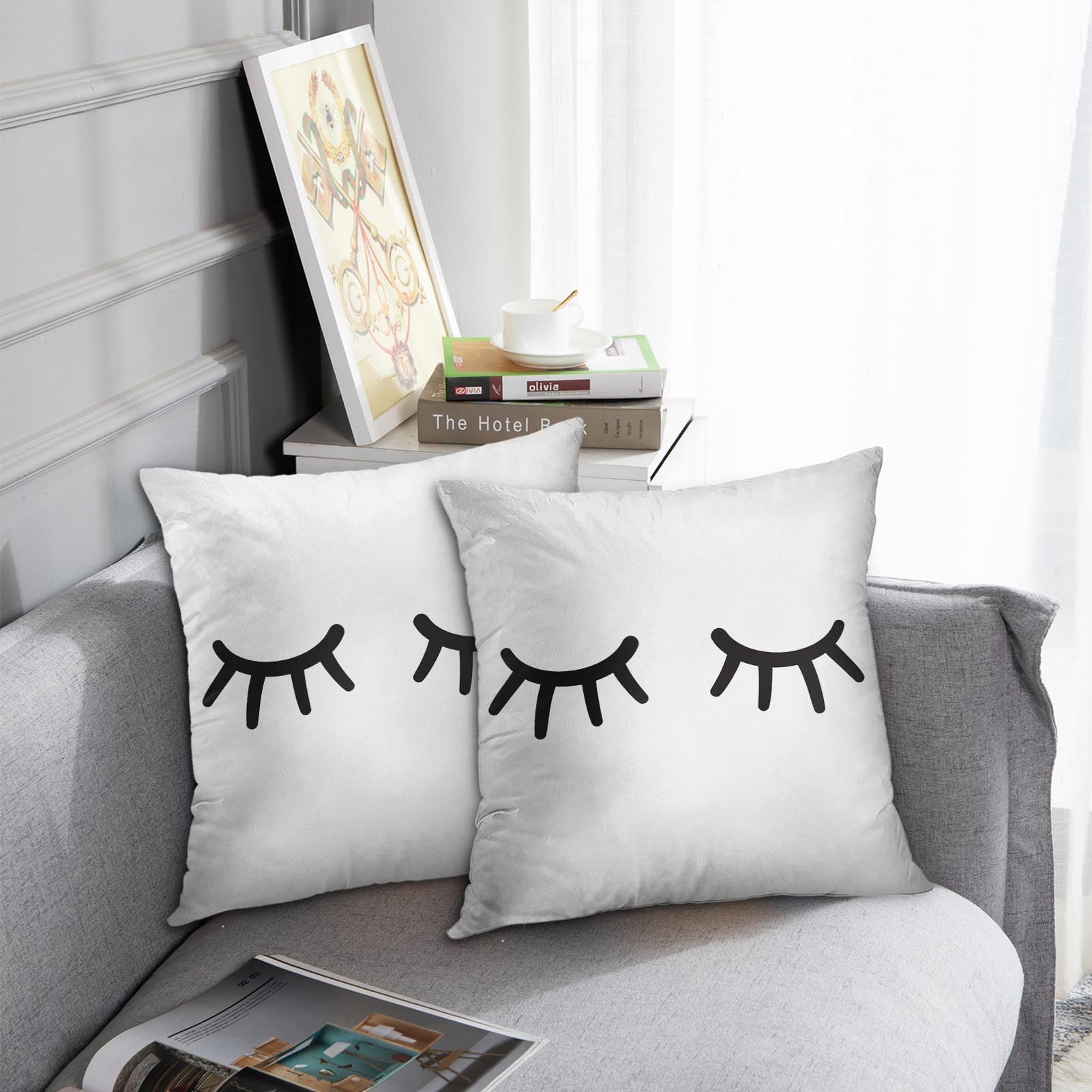 Emvency Throw Pillow Covers Decorative Black Lash Eyes Closed Lases Hand Drawn White Close Cartoon Eyelash Wink Eyelid Girl 16x16 Inch Sofa Durable Cushion Pillowcase Square Two Sides Print