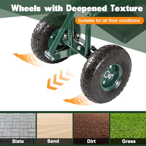 Kinsuite Rolling Utility Garden Cart Patio Wagon with Adjustable 360 Degree Swivel Seat Heavy Duty Steel Frame