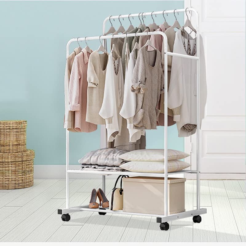 DOUBAO Floor-to-Ceiling Bedroom Folding Indoor Simple Coat Rack Balcony Hanger Double-Rod Clothes Drying Rack