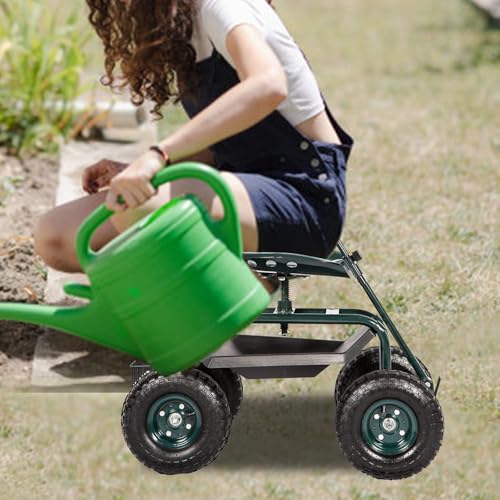 Kinsuite Rolling Utility Garden Cart Patio Wagon with Adjustable 360 Degree Swivel Seat Heavy Duty Steel Frame