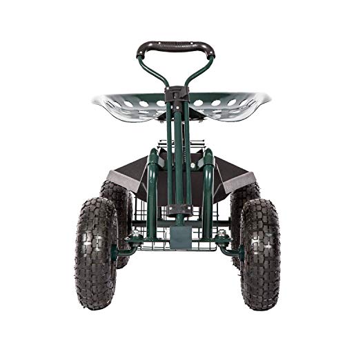 Kinsuite Rolling Utility Garden Cart Patio Wagon with Adjustable 360 Degree Swivel Seat Heavy Duty Steel Frame