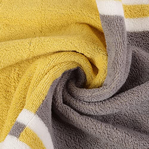 YiLUOMO Hand Towels Set of 2 100% Cotton Striped Checkered Pattern Super Soft Highly Absorbent Decorative Hand Towel for Bathroom, Kitchen 13 x 29 Inch (Yellow & Grey)