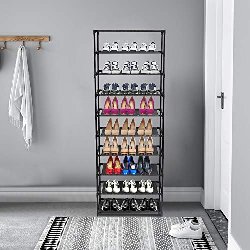 Ynredee Shoe Rack Storage Organizer,Non-Woven Fabric Shoe Tower Storage Organizer Cabinet Metal Shoe Holds (10 Tier)
