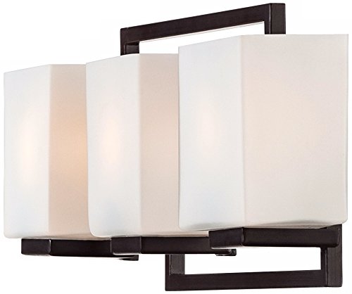 Possini Euro Design Lighting on The Square Modern Wall Mount Light Bronze Metal Hardwired 21" Wide 3-Light Fixture Geometric Opal Glass Shades for Bathroom Vanity Mirror House Home Room Decor