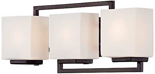Possini Euro Design Lighting on The Square Modern Wall Mount Light Bronze Metal Hardwired 21" Wide 3-Light Fixture Geometric Opal Glass Shades for Bathroom Vanity Mirror House Home Room Decor