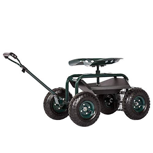 Kinsuite Rolling Utility Garden Cart Patio Wagon with Adjustable 360 Degree Swivel Seat Heavy Duty Steel Frame