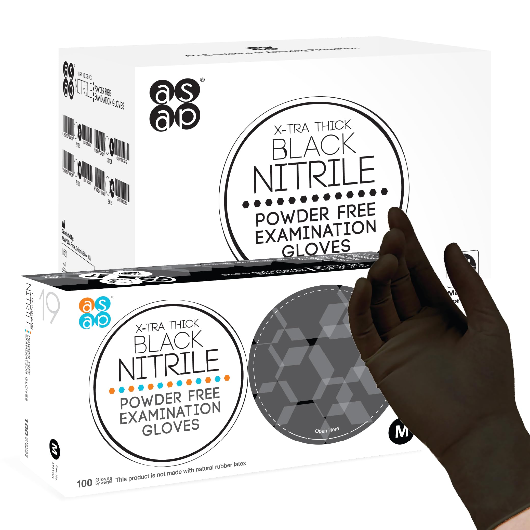 ASAP Black Nitrile Gloves Small - 4 Mil Black Exam Gloves, Black Latex Free Gloves, Powder Free Gloves - Medical, Food Safe, Disposable Black Gloves - Small Black Nitrile Gloves - Box of 100