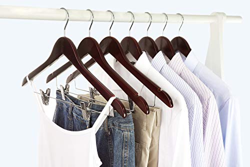 TOPIA HANGER Wooden Suit Hangers with Adjustable Metal Clips (10 Pack), Solid Wood Clothes Hangers, 360° Swivel Hook, Premium Pants Hangers for Clothes Coat, Jeans, Blouse- Cherry CT28M