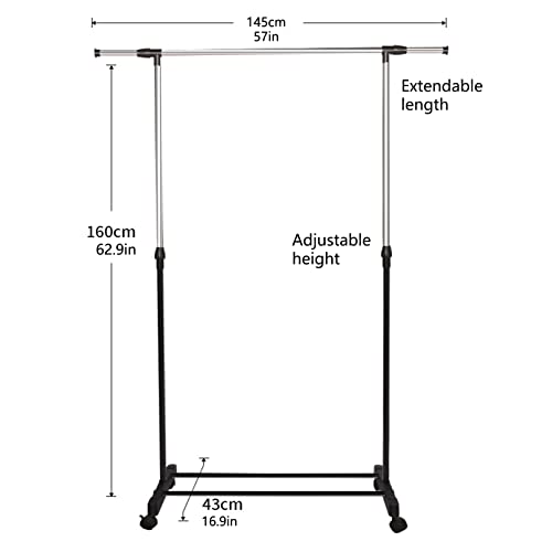 VEAREAR Standard Rod Simple Rolling Metal Clothing Rack, Garment Rack Organizer, Freestanding Hanger with Wheels, Metal Garment Rack for Hanging Clothes, Rolling Clothes Organizer, Black