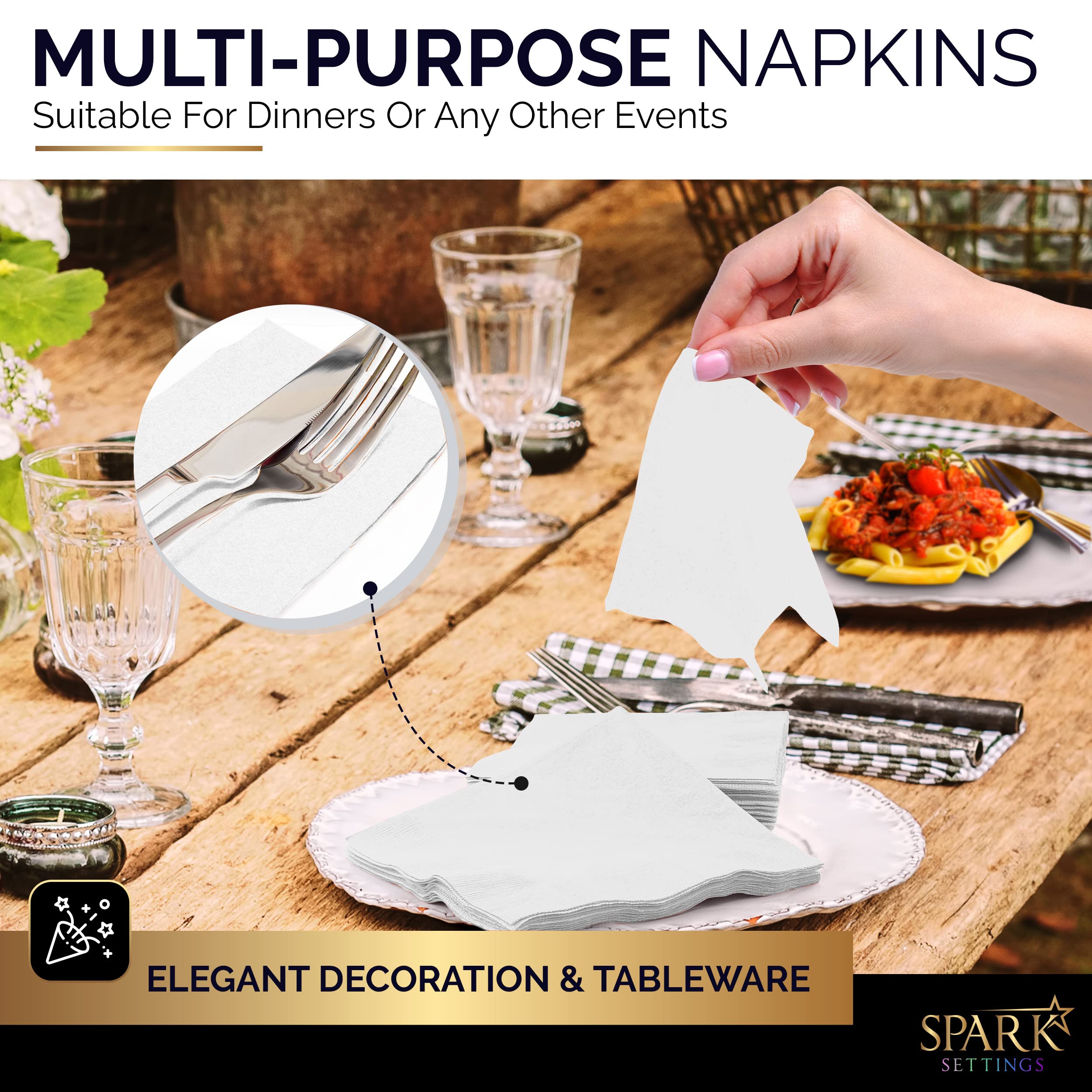 Amcrate Big Party Pack 40 Count White Dinner Napkins Tableware- Ideal for Wedding, Party, Birthday, Dinner, Lunch, Cocktails. (7β x 7β)