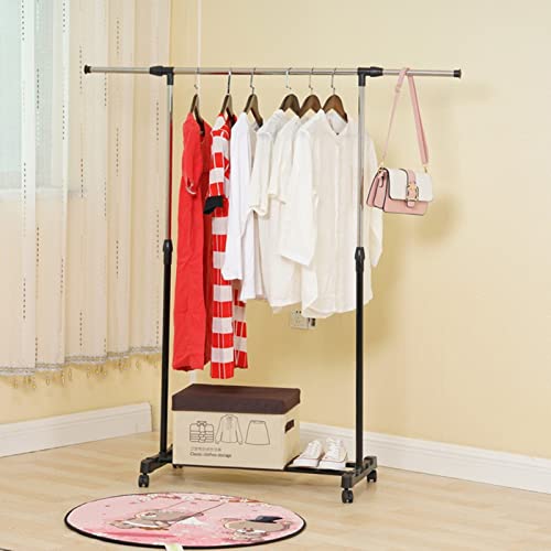VEAREAR Standard Rod Simple Rolling Metal Clothing Rack, Garment Rack Organizer, Freestanding Hanger with Wheels, Metal Garment Rack for Hanging Clothes, Rolling Clothes Organizer, Black