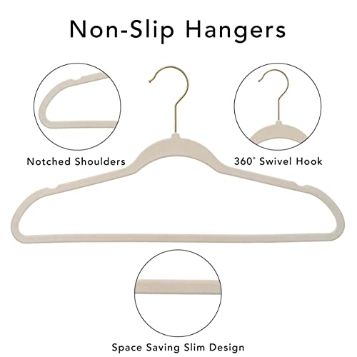 Non-Slip Velvet Clothing Hangers, 100 Pack, Pink - Black - Beige (Black)