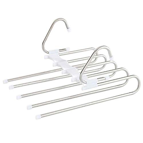 MXIAOXIA 5-in-1 Pants Hanger Multifunctional Portable Stainless Steel Hanger for Clothes Trousers Coat Storage Organization Space Saving