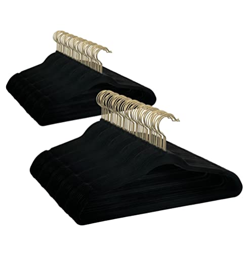 Non-Slip Velvet Clothing Hangers, 100 Pack, Pink - Black - Beige (Black)