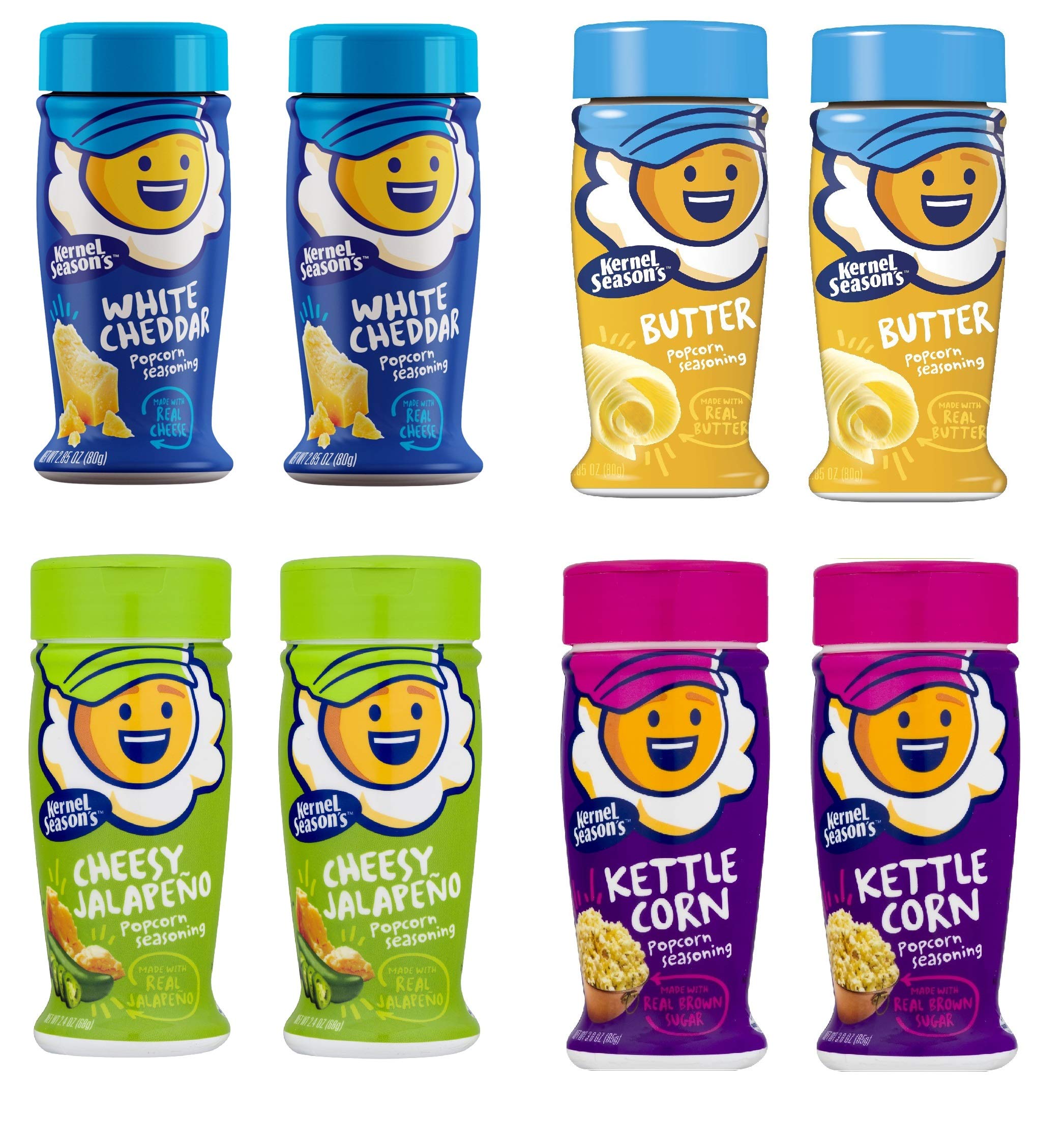 Kernel Seasons 8 pack Popcorn Seasoning Kit (2 White Cheddar, 2 Butter, 2 Cheesy Jalapeño, 2 Kettle Corn)