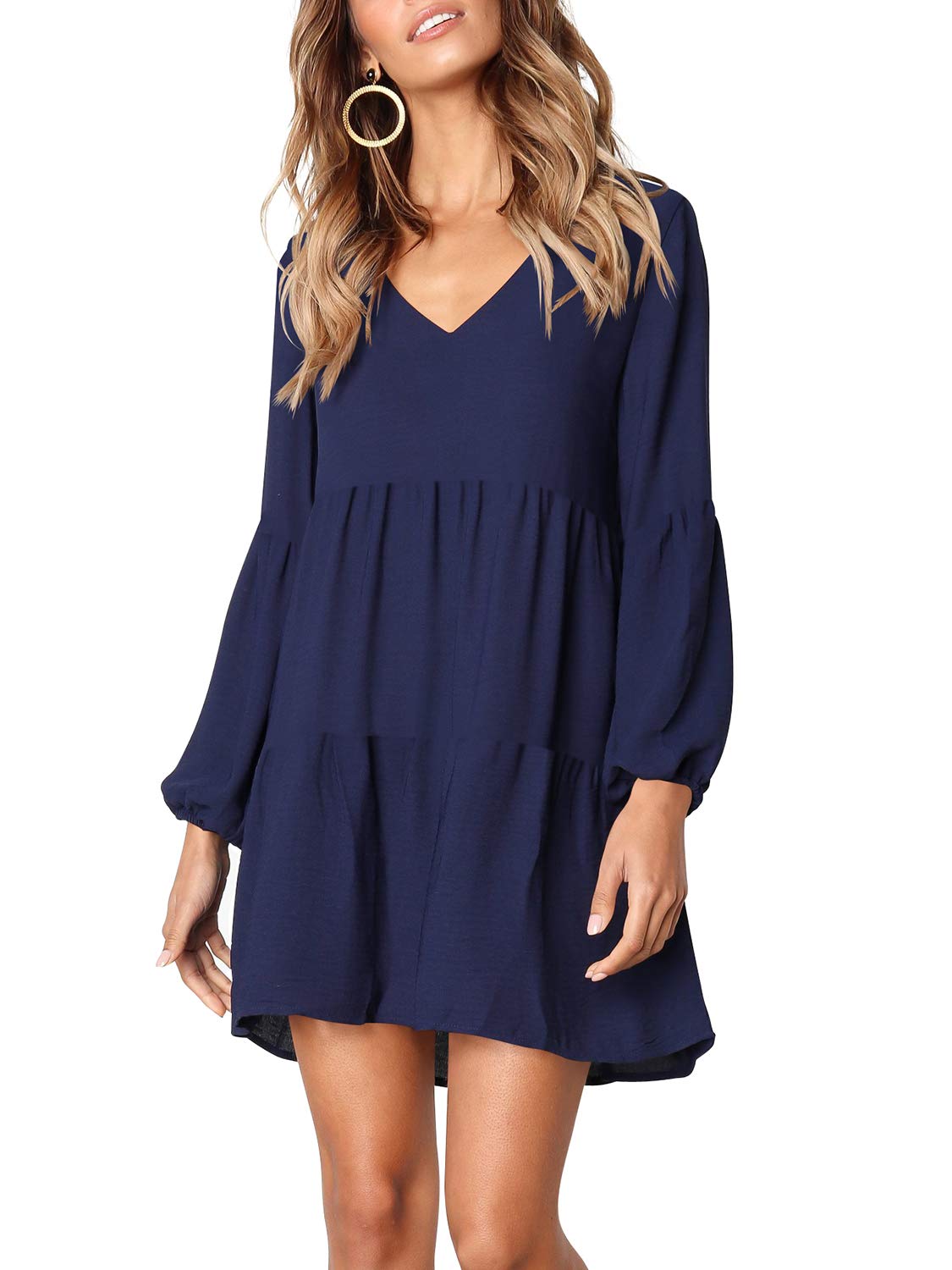 Amoretu Dresses for Women Loose Casual Swing Shift Mini Dress, Spring, Summer, 2025 (Navy, M)
