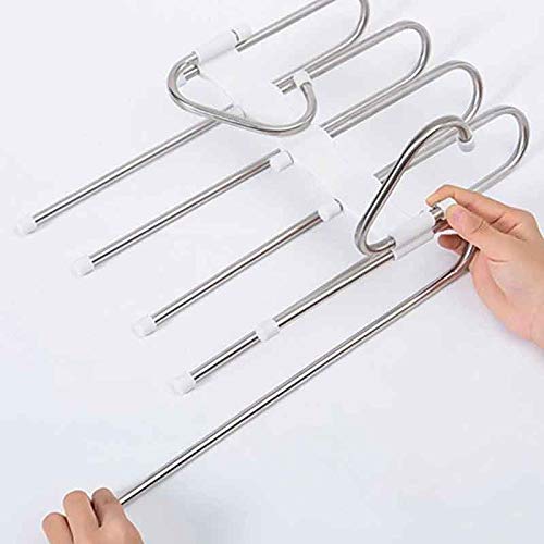 MXIAOXIA 5-in-1 Pants Hanger Multifunctional Portable Stainless Steel Hanger for Clothes Trousers Coat Storage Organization Space Saving