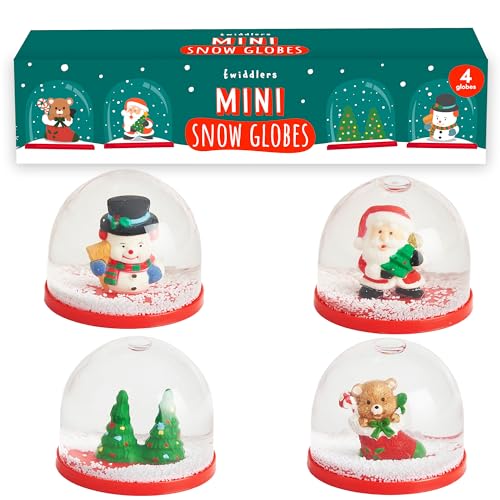 THE TWIDDLERS 4 Mini Christmas Winter Snow Globes for Kids - Gift, Decoration, Xmas Stocking Stuffers, Giveaways