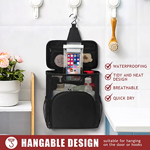 EIMMBD Hanging Shower Bag, Shower Caddy Portable Larger Capacity with Phone Storage, Upgraded Shower Caddy Hanging for College, Dorm,Travel, Gym, Camp, Mesh Shower Caddy for Women, Men(Black)