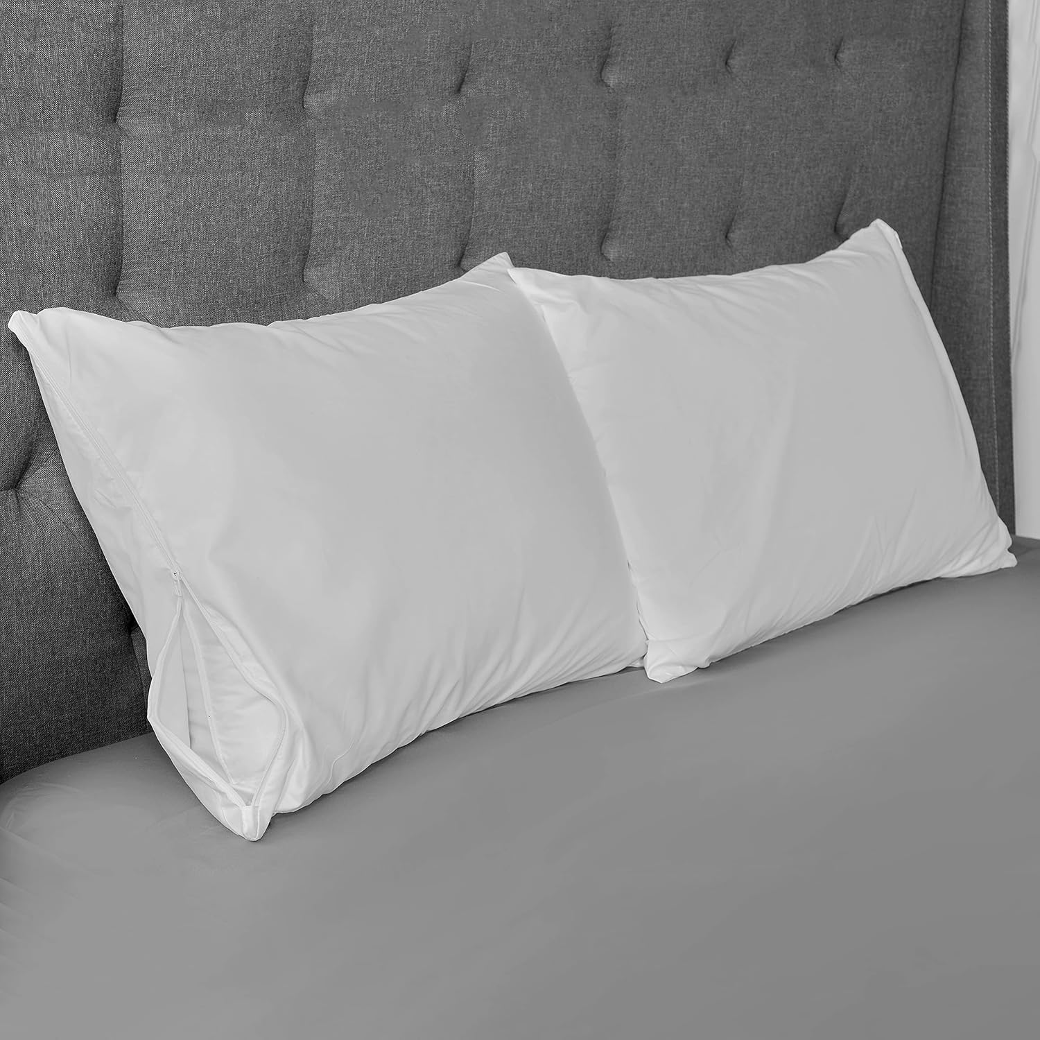 Aller-Ease Hot Water Washable Hypoallergenic Zippered Pillow Protectors, Allergist Recommended, Prevent Collection of Dust Mites and Other Allergens, Standard/Queen Sized, 2 count (Pack of 2), White