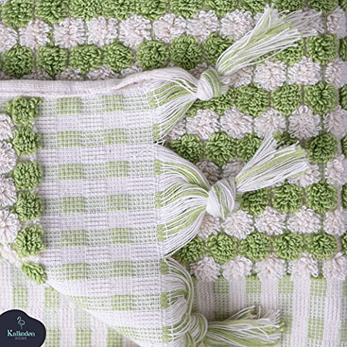 Organic Turkish Cotton Hand Towels for Bathroom | 17 x 35 Inches | Large Soft Plush Fluffy Highly Absorbent Towels for Kitchen, Hand and Face | Decorative Boho Hand Towel (Green, Hand Towel)