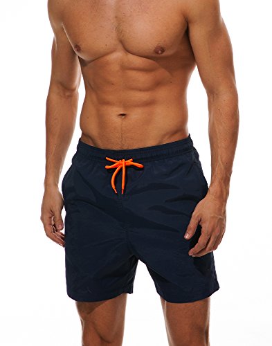 Gopune Mens Slim Fit Quick Dry Short Swim Trunks with Mesh Lining (Navy,M)
