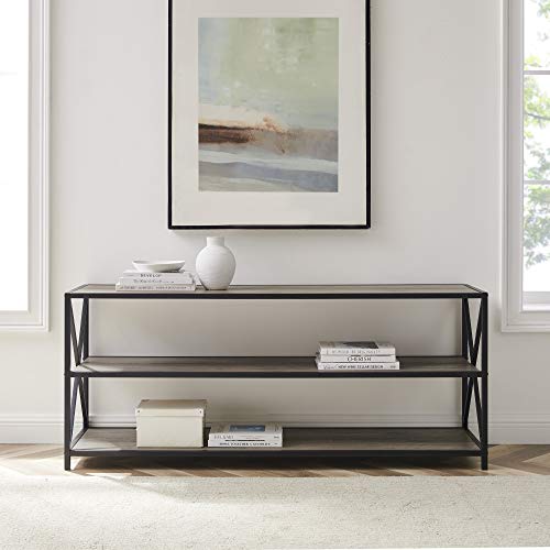 Walker Edison 2 Shelf Industrial Wood Metal Bookcase Tall Bookshelf Storage Home Office, 60 Inch, Grey