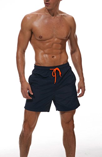 Gopune Mens Slim Fit Quick Dry Short Swim Trunks with Mesh Lining (Navy,M)