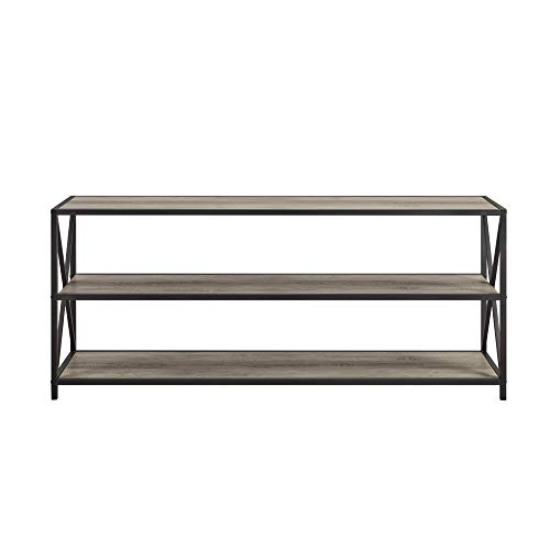 Walker Edison 2 Shelf Industrial Wood Metal Bookcase Tall Bookshelf Storage Home Office, 60 Inch, Grey