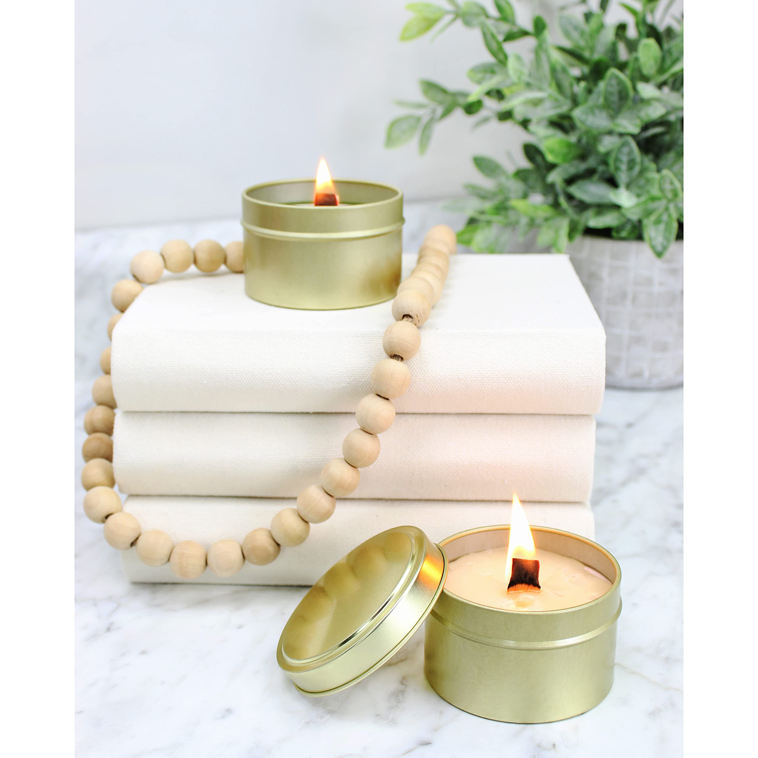 Cornucopia Brands 6oz Round Gold Tins/Candle Tins (12-Pack), Metal Tins for Candles, DIY, Party Favors & More, Slip-On Lids Included