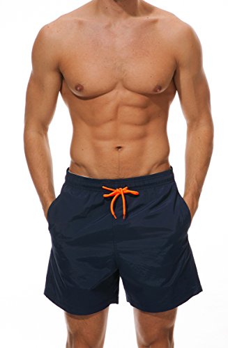 Gopune Mens Slim Fit Quick Dry Short Swim Trunks with Mesh Lining (Navy,M)