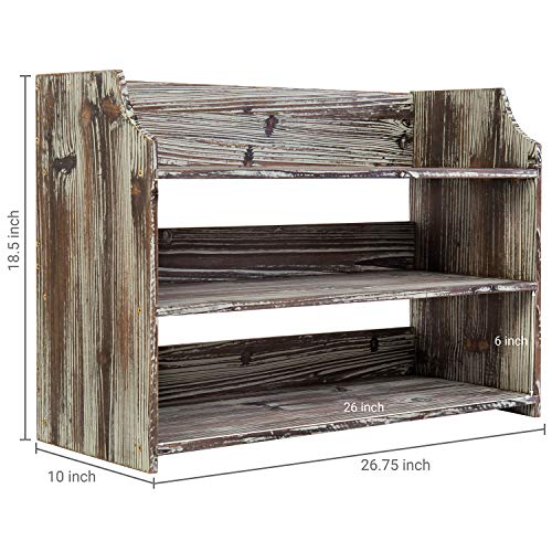 MyGift 3 Tier Rustic Torched Wood Wall Mounted/Freestanding Entryway Shoe Rack Storage Shelves, Closet Organizer Shelf