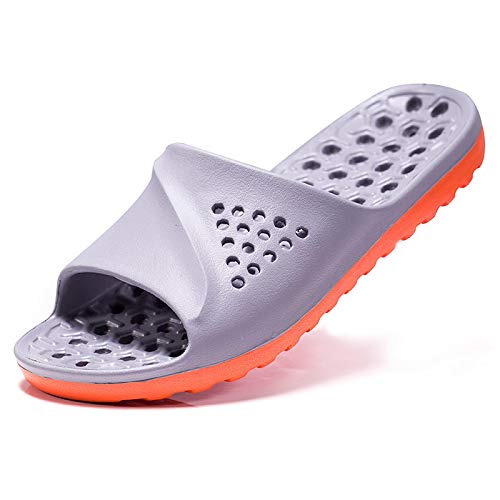 Bathroom Beach Slipper, Mens Badslippers Casual Non-slip Slides Summer Massage Flip Flops Fashion Soft Sole Man Massage Sandals 14((XXL) GrayOrange