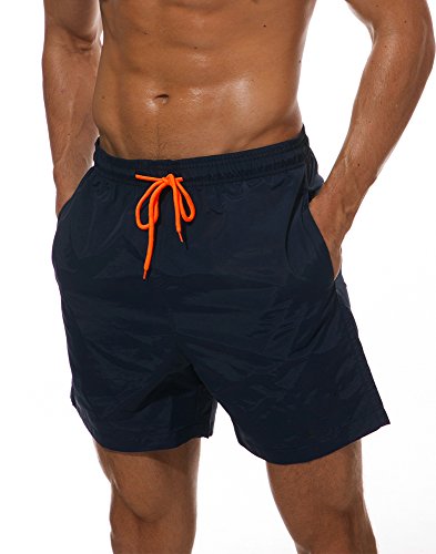 Gopune Mens Slim Fit Quick Dry Short Swim Trunks with Mesh Lining (Navy,M)