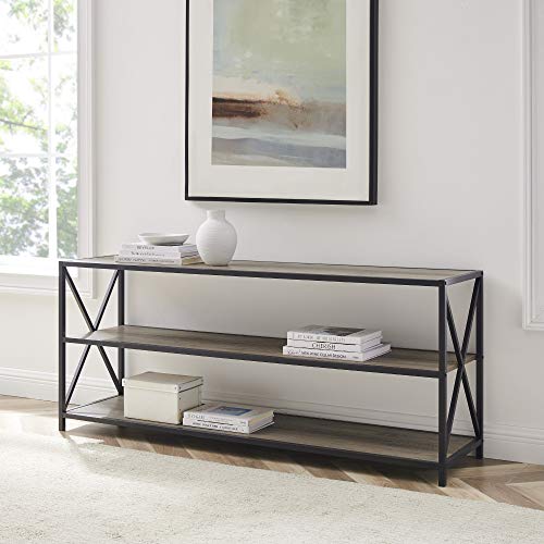 Walker Edison 2 Shelf Industrial Wood Metal Bookcase Tall Bookshelf Storage Home Office, 60 Inch, Grey