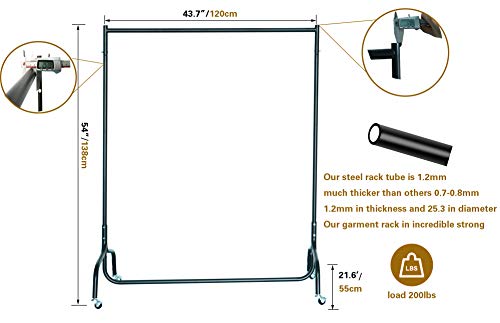 Clothing Rack Garment Rack with Wheel, Commercial Clothing Rack for Hanging Clothes Rolling Clothing Rack 47'*58',200lbs