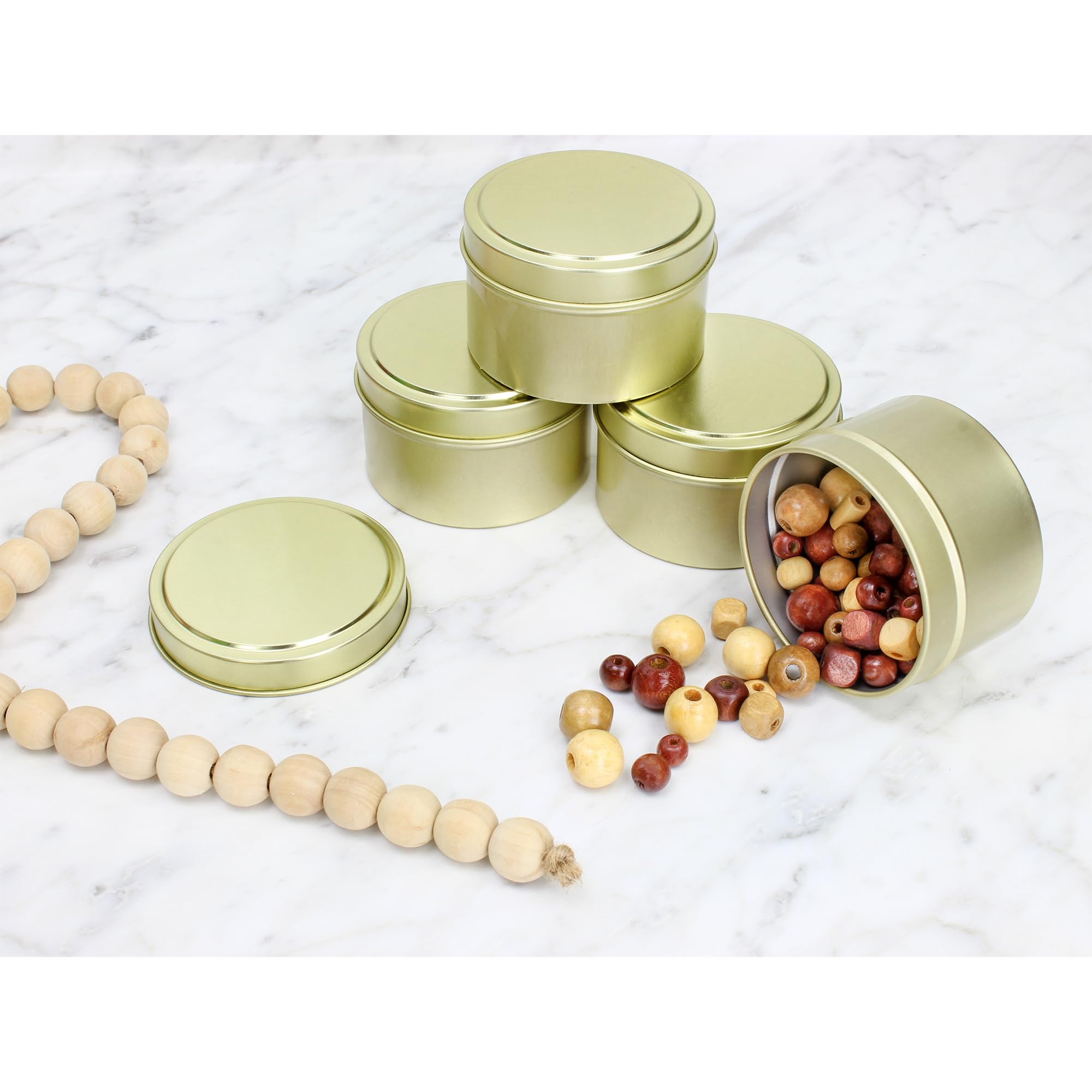 Cornucopia Brands 6oz Round Gold Tins/Candle Tins (12-Pack), Metal Tins for Candles, DIY, Party Favors & More, Slip-On Lids Included