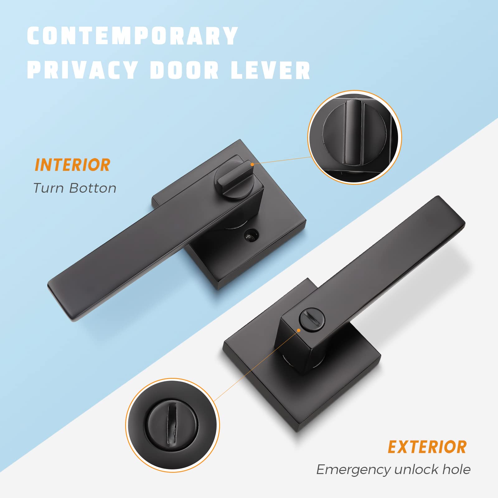 KNOBWELL 10 Pack Heavy Duty Door Lever Lock Privacy Door Lever Without Key Interior Door Handles Matte Black Finish, 2.07 lb One Lever, Left or Right Handing