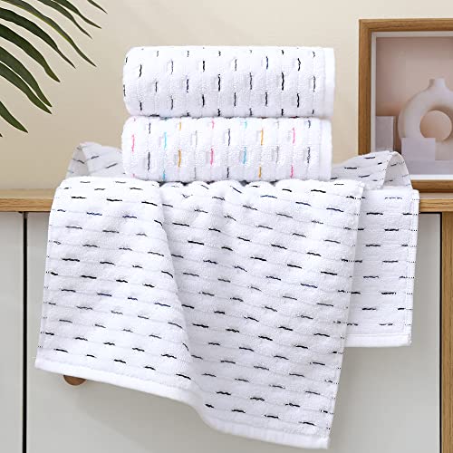 YiLUOMO White Hand Towels Black to Blue Striped Design Super Soft 100% Terry Cotton Highly Absorbent Decorative Hand Towel for Bathroom (13 x 29 Inch, 2 Pieces)