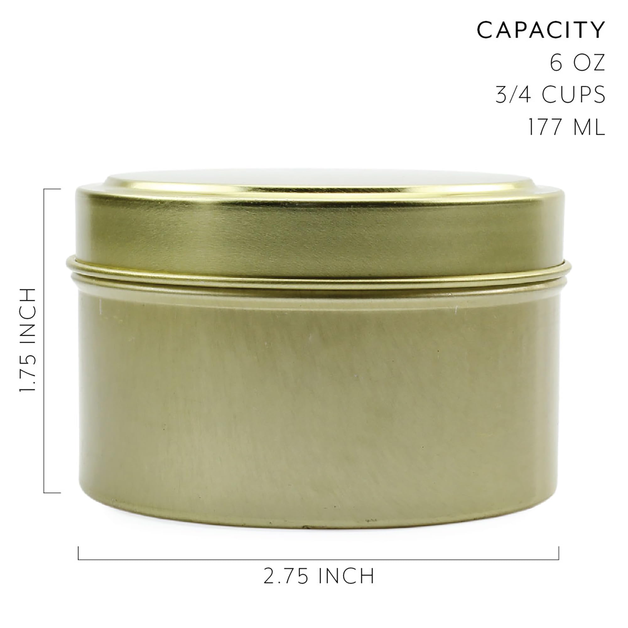 Cornucopia Brands 6oz Round Gold Tins/Candle Tins (12-Pack), Metal Tins for Candles, DIY, Party Favors & More, Slip-On Lids Included