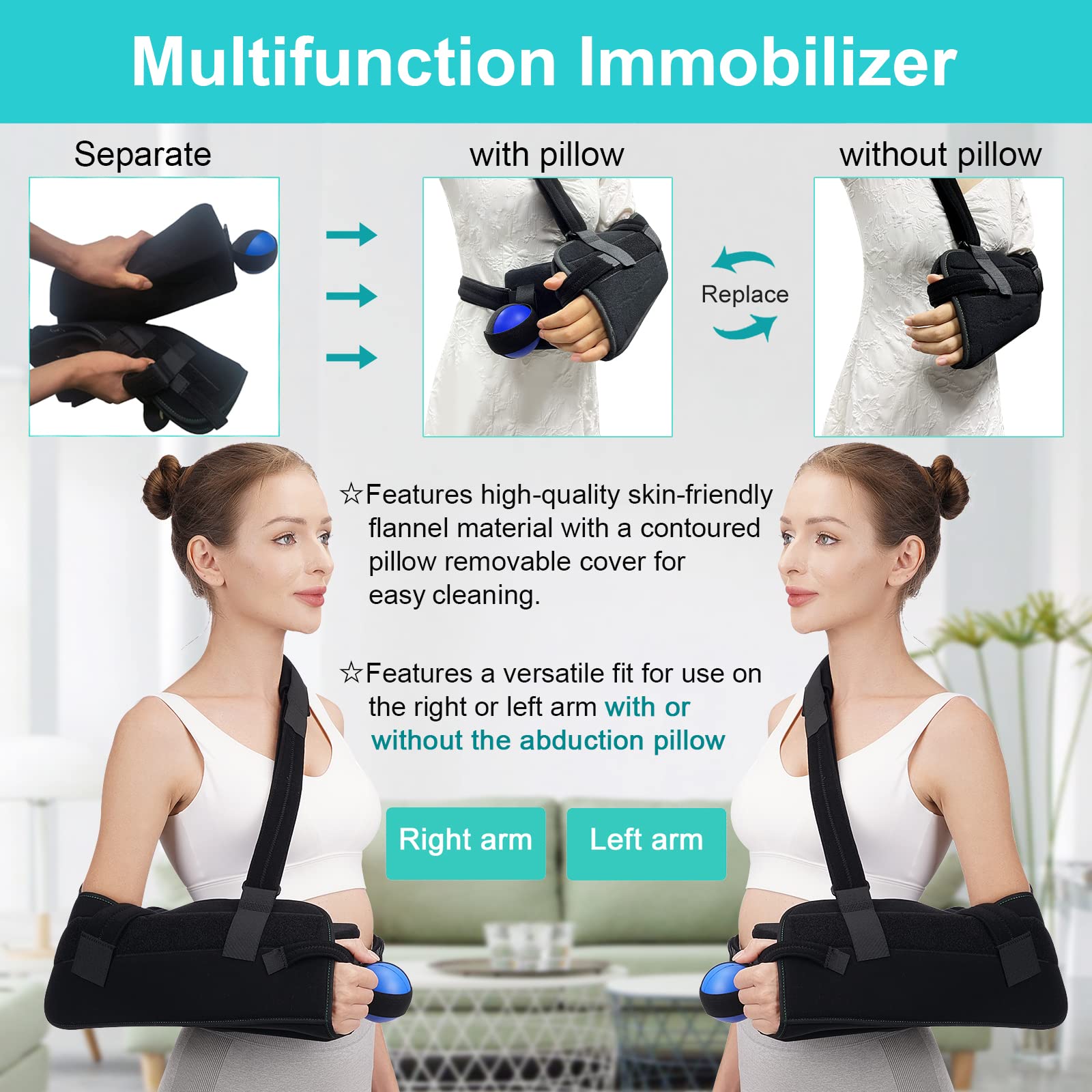 TANDCF bestlife Shoulder Abduction Sling with Removable Pillow & Exercise Ball, Shoulder & Arm Sling Immobilizer for Injury Support, Rotator Cuff, Surgery, Dislocated, Sublexion, Broken Arm